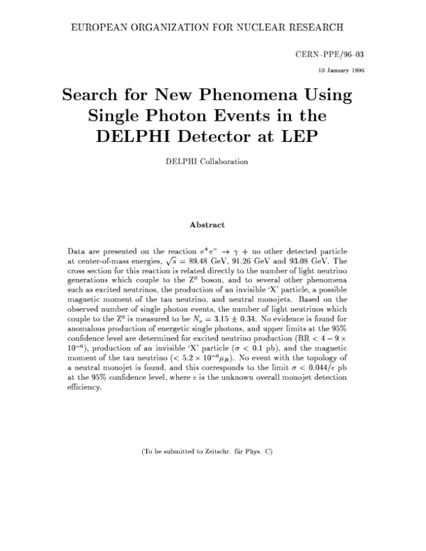 (PDF) Search for new phenomena using single photon events at LEP1