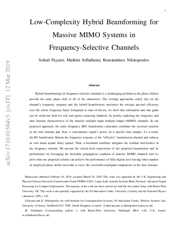(PDF) Hybrid Beamforming in Frequency Selective Massive MIMO Systems: A Single-Carrier or a ...