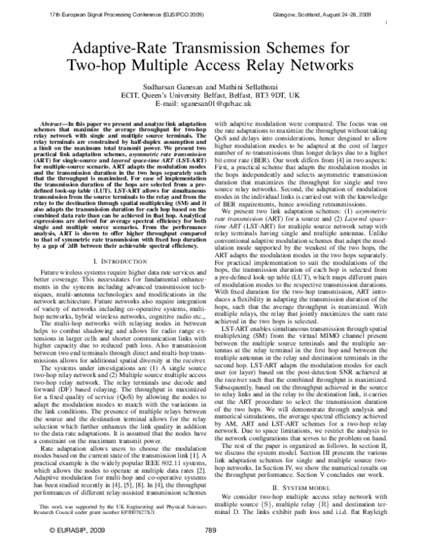 (PDF) Adaptive-Rate Transmission Schemes For Two-Hop Multiple Access Relay Networks
