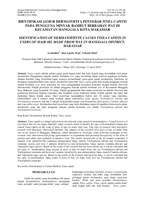 (PDF) Identification of Dermatophyte Causes Tinea Capitis in Users of ...