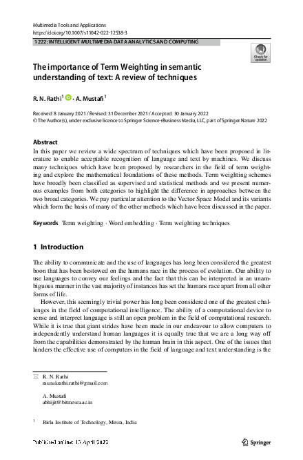 (PDF) The importance of Term Weighting in semantic understanding of text: A review of techniques