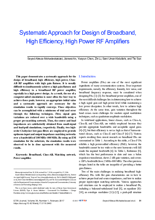 (PDF) A Systematic Approach for the Design of Broadband, High Efficient ...
