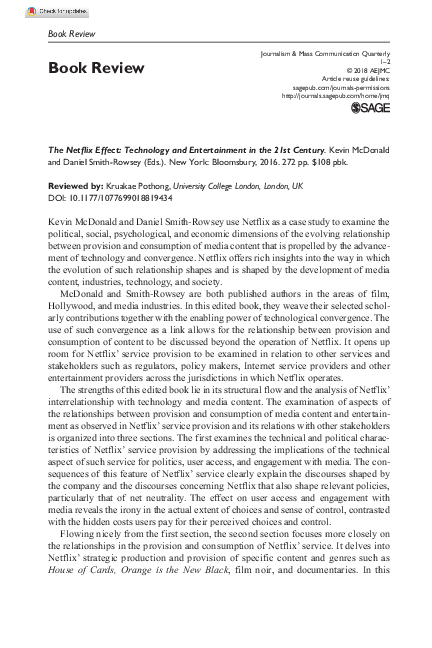 (PDF) Book Review: The Netflix Effect: Technology and Entertainment in ...