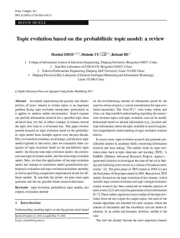 (PDF) Topic evolution based on the probabilistic topic model: a review