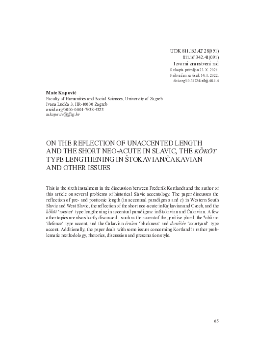 (PDF) On the Reflection of Unaccented Length and the Short Neo-Acute in ...