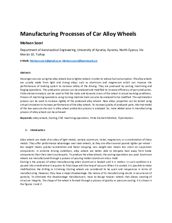 (PDF) Manufacturing Processes of Car Alloy Wheels