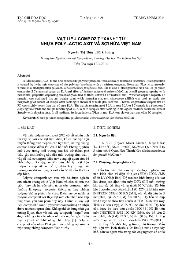 (PDF) Vật liệu compozit “xanh” từ nhựa polylactic axit và sợi nứa Việt Nam
