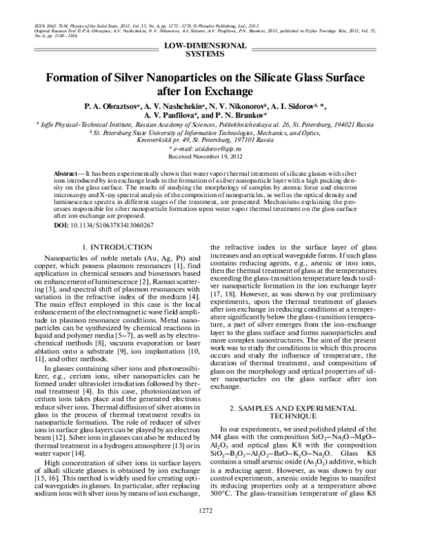 (PDF) Formation of silver nanoparticles on the silicate glass surface ...