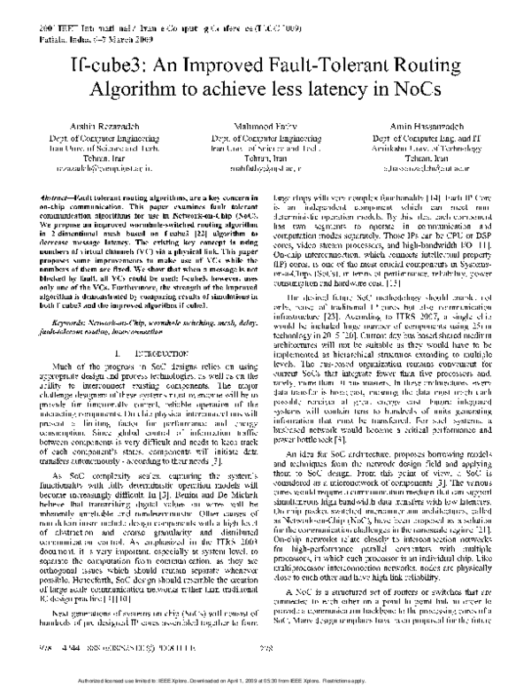 (PDF) If-cube3: An Improved Fault-Tolerant Routing Algorithm to achieve less latency in NoCs