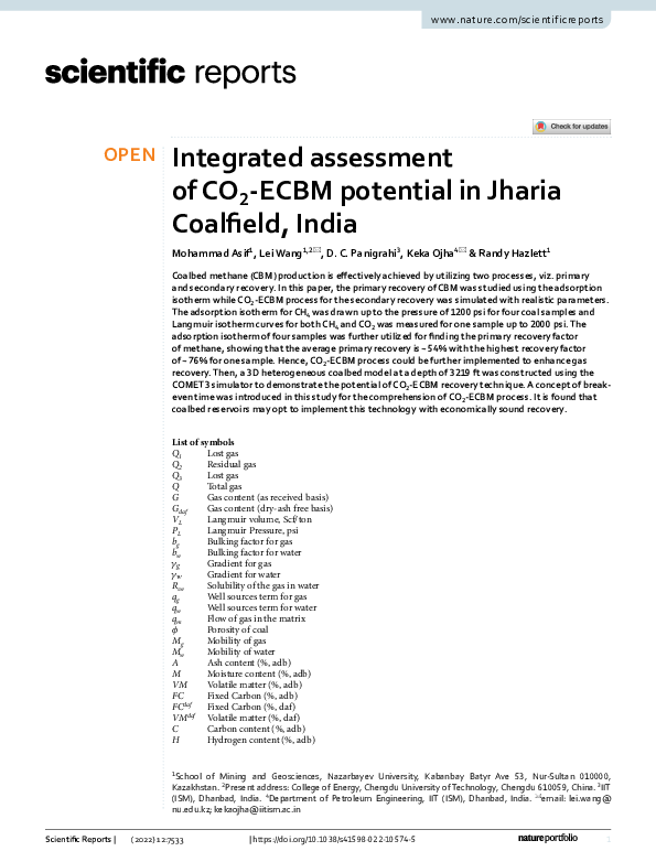 (PDF) Integrated assessment of CO2-ECBM potential in Jharia Coalfield ...