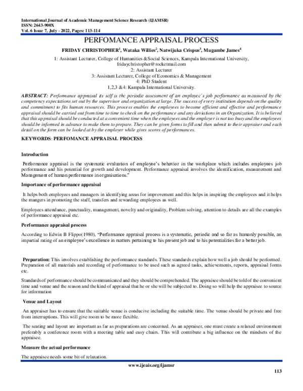 (PDF) PERFOMANCE APPRAISAL PROCESS