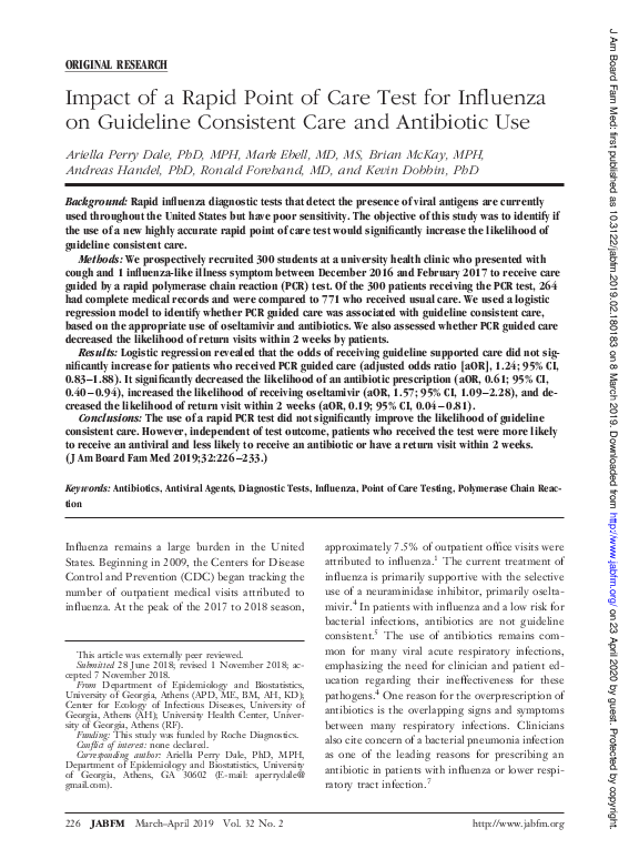 (PDF) Impact of a Rapid Point of Care Test for Influenza on Guideline ...