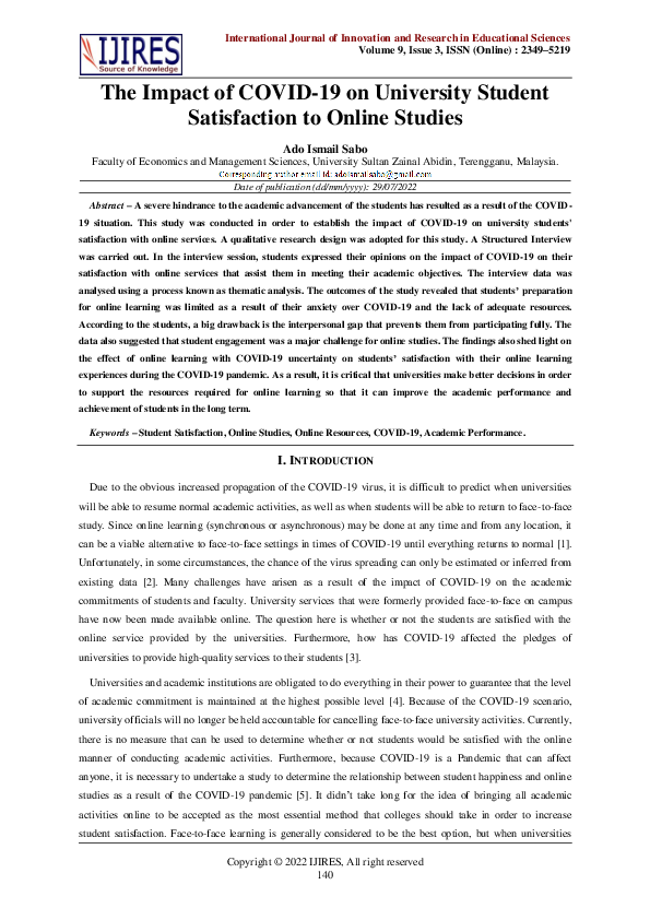 (PDF) The Impact of COVID-19 on University Student Satisfaction to ...