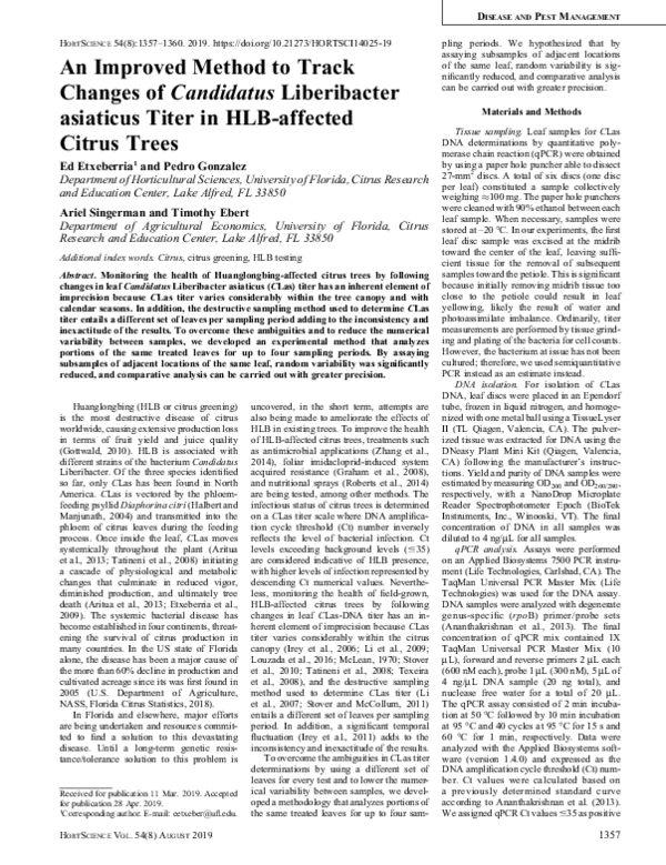 (PDF) An Improved Method to Track Changes of Candidatus Liberibacter ...
