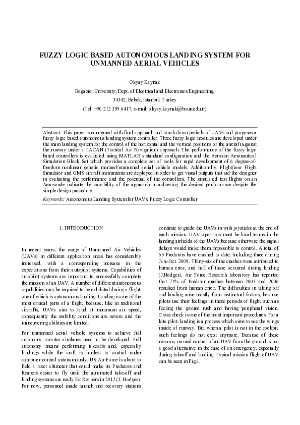 (PDF) Fuzzy logic based autonomous landing system for unmanned aerial ...