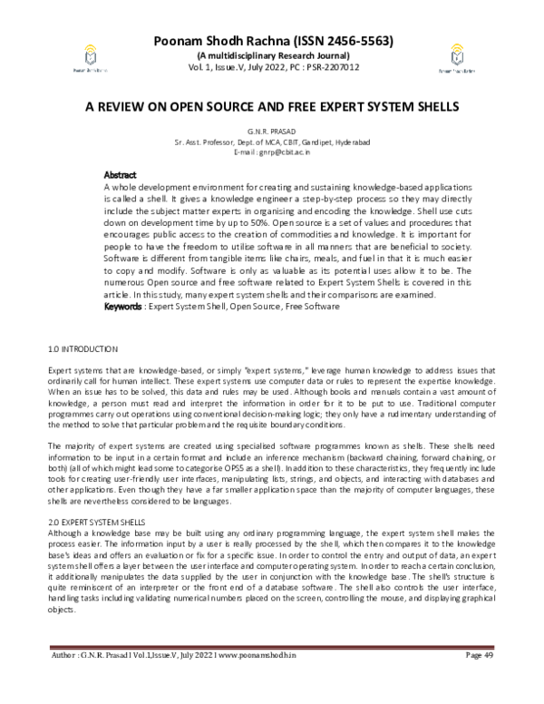 (PDF) A REVIEW ON OPEN SOURCE AND FREE EXPERT SYSTEM SHELLS