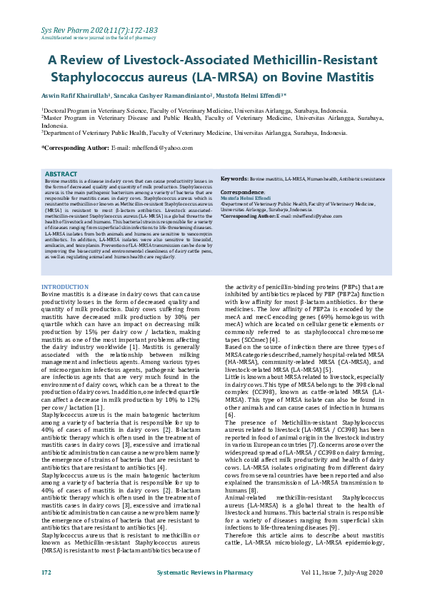 (PDF) A Review of Livestock-Associated Methicillin-Resistant Staphylococcus aureus (LA-MRSA) on ...