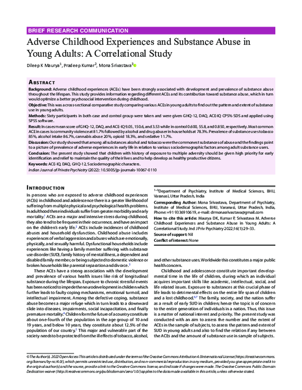 (PDF) Adverse Childhood Experiences and Substance Abuse in Young Adults: A Correlational Study