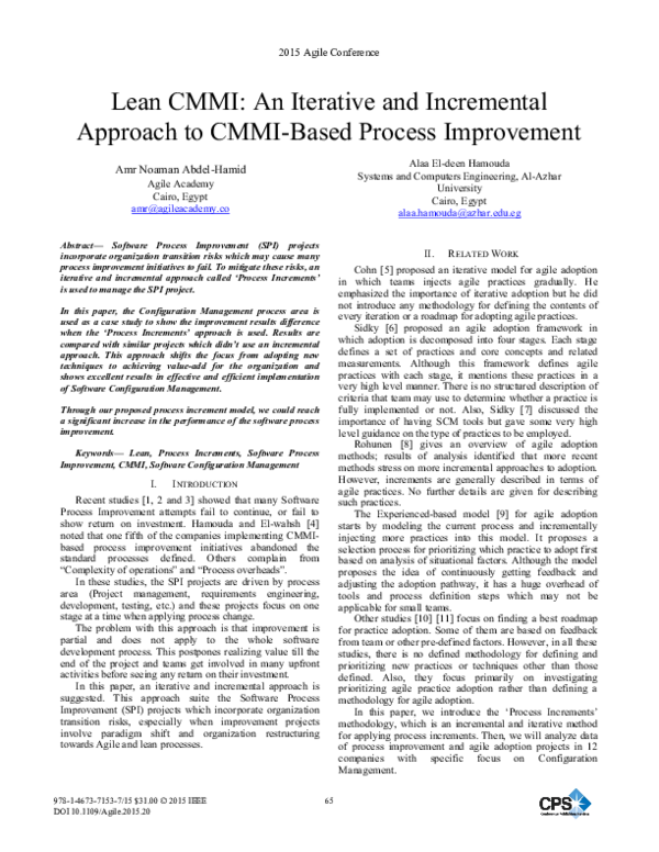 Pdf Lean Cmmi An Iterative And Incremental Approach To Cmmi Based Process Improvement Amr