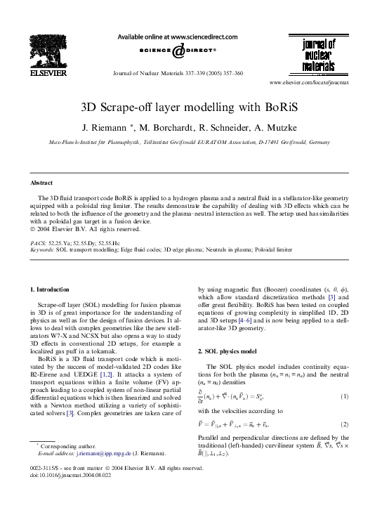 (PDF) 3D Scrape-off layer modelling with BoRiS
