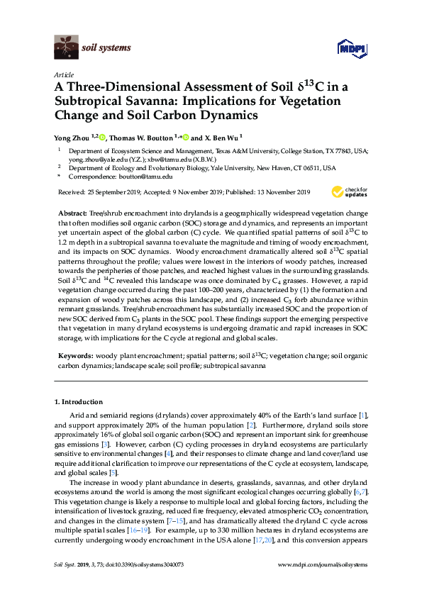 (PDF) A Three-Dimensional Assessment of Soil δ13C in a Subtropical ...