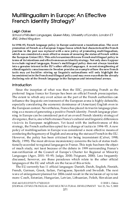 (PDF) Multilingualism in Europe: An Effective French Identity Strategy?