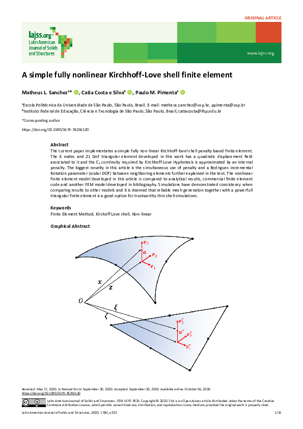 (PDF) A simple fully nonlinear Kirchhoff-Love shell finite element