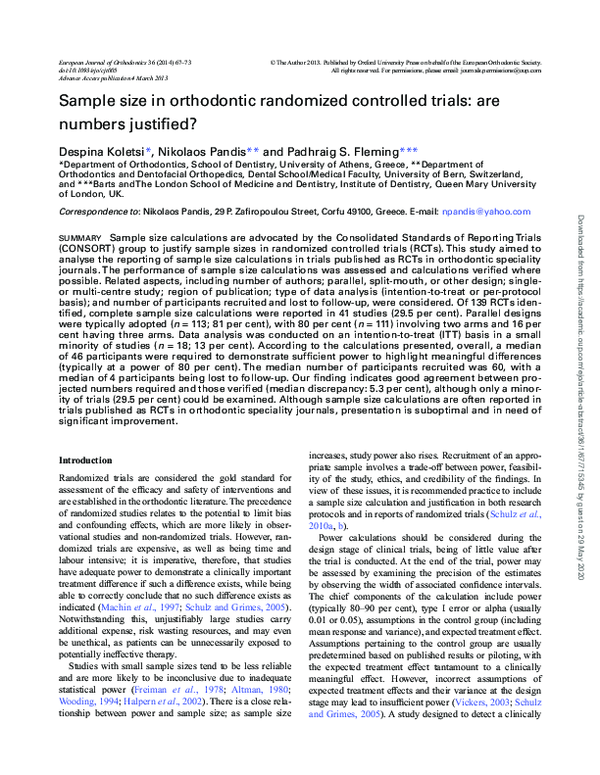 (PDF) Sample size in orthodontic randomized controlled trials: are ...