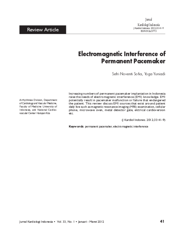 (PDF) Electromagnetic Interference of Permanent Pacemaker | Sefri Sofia ...