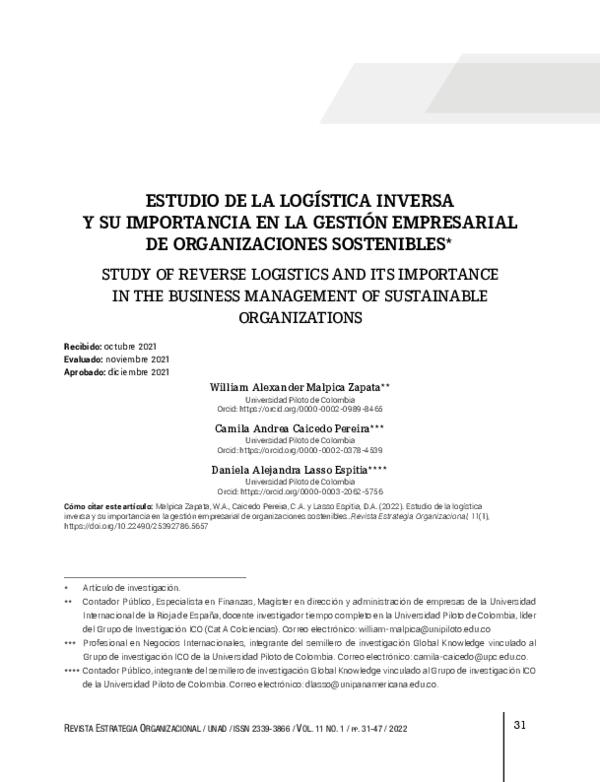 (PDF) Estudio de la logística inversa y su importancia en la gestión empresarial de ...