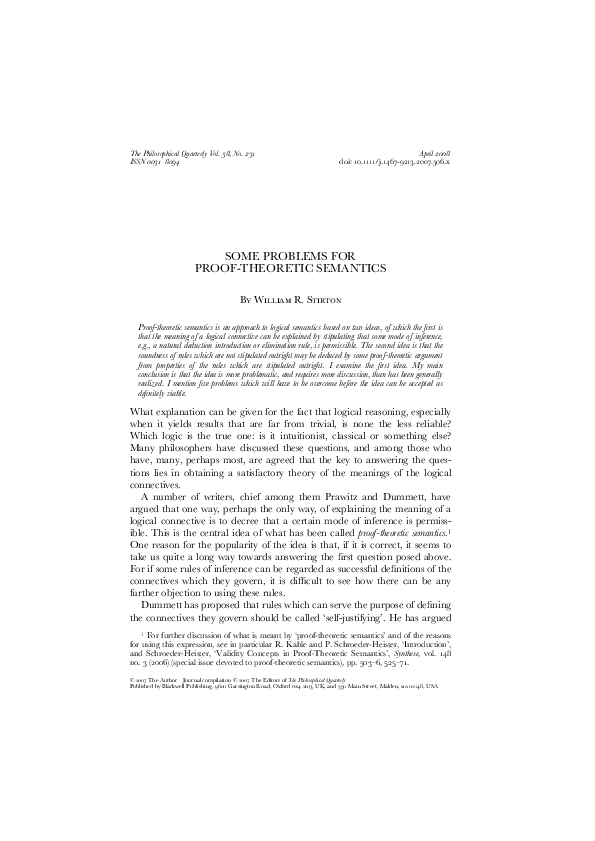 (PDF) Some Problems for Proof-Theoretic Semantics