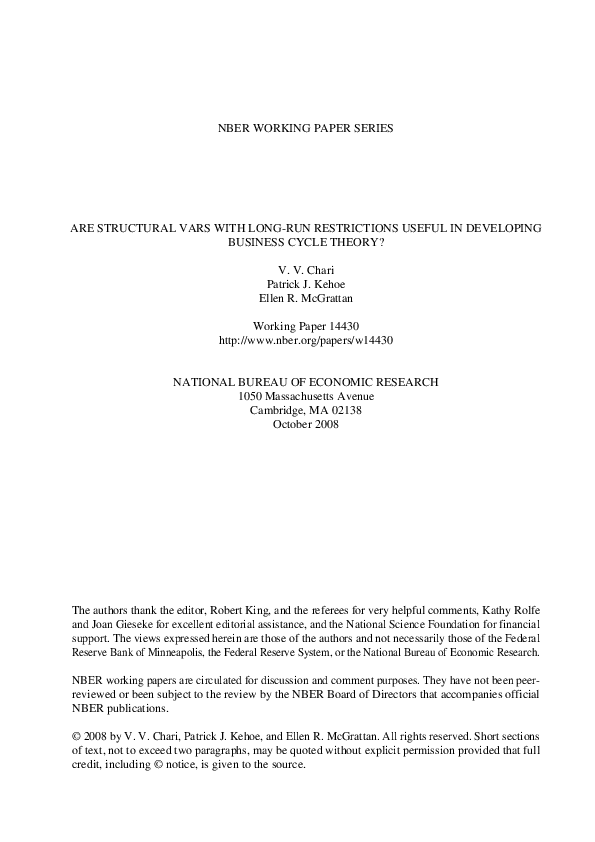 Pdf Are Structural Vars With Long Run Restrictions Useful In Developing Business Cycle Theory
