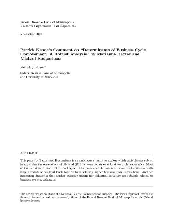(PDF) Patrick Kehoe’s Comment on “Determinants of Business Cycle Comovement: A Robust Analysis ...
