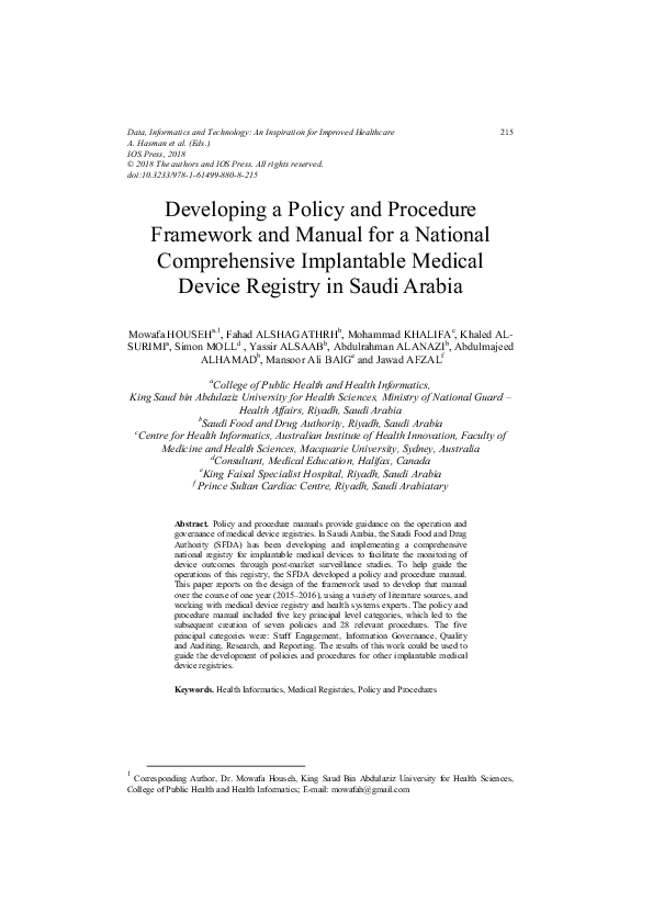 (PDF) Developing a Policy and Procedure Framework and Manual for a National Comprehensive ...