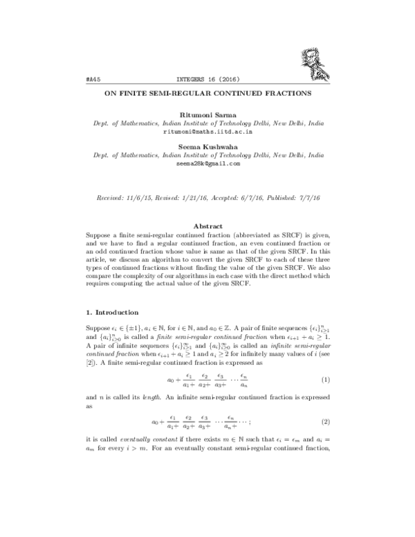 (PDF) On Finite Semi-regular Continued Fractions