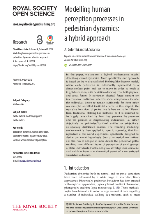 (PDF) Modelling human perception processes in pedestrian dynamics: a ...