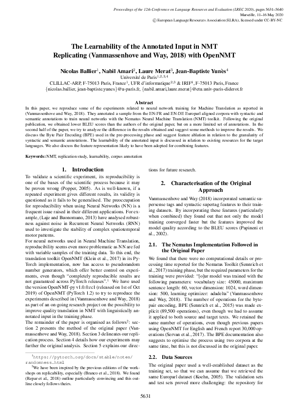 (PDF) The Learnability of the Annotated Input in NMT Replicating ...