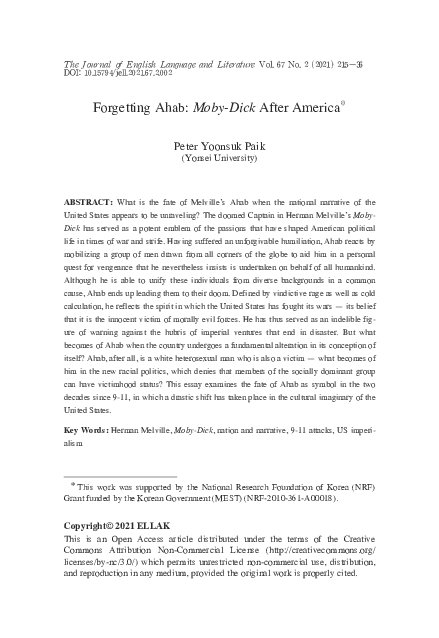 (PDF) Forgetting Ahab: Moby-Dick After America