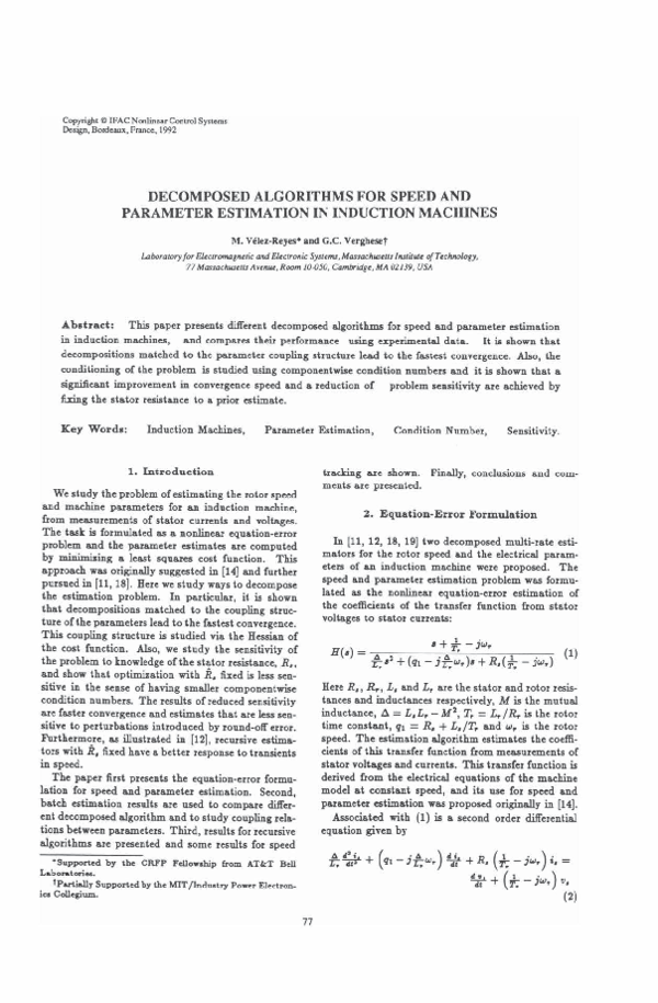 Pdf Decomposed Algorithms For Speed And Parameter Estimation In Induction Machines Miguel 