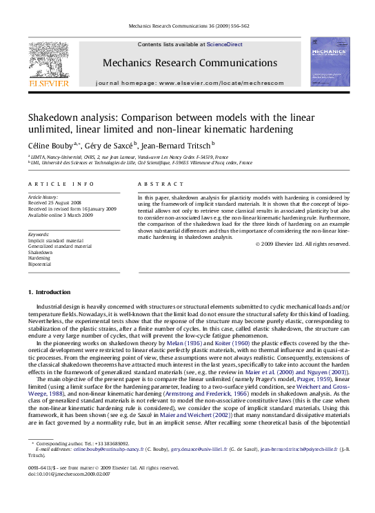 (PDF) Shakedown analysis: Comparison between models with the linear unlimited, linear limited ...