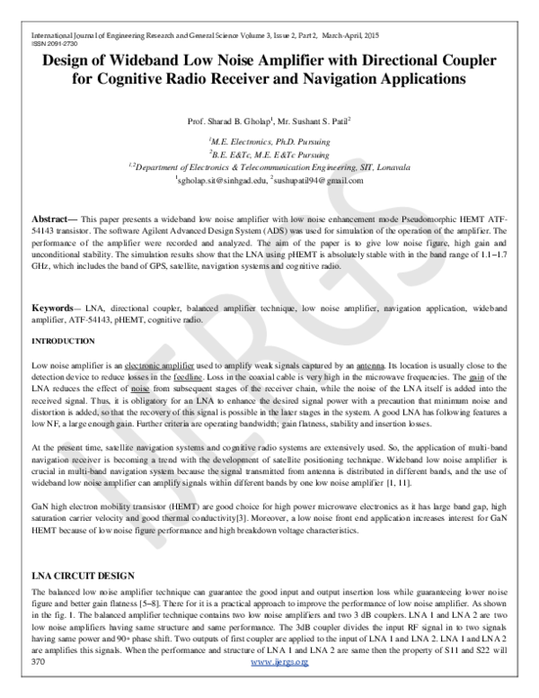 (PDF) Design of Wideband Low Noise Amplifier with Directional Coupler for Cognitive Radio ...