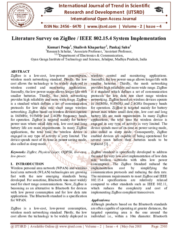 (PDF) Literature Survey on ZigBee IEEE 802.15.4 System Implementation