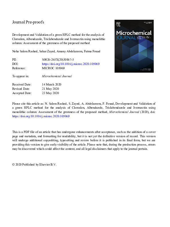 (PDF) Development and validation of a green HPLC method for the analysis of clorsulon ...