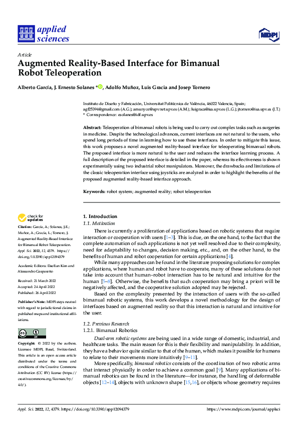(PDF) Augmented Reality-Based Interface for Bimanual Robot Teleoperation | Ernesto Solanes ...
