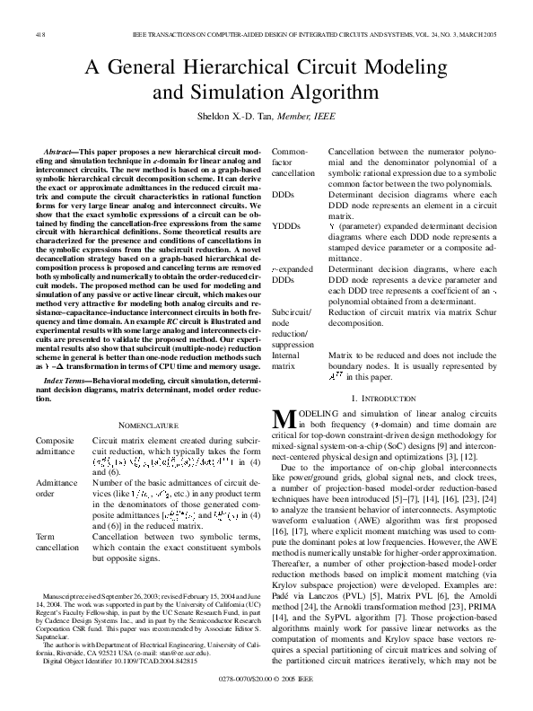 (PDF) A general hierarchical circuit modeling and simulation algorithm