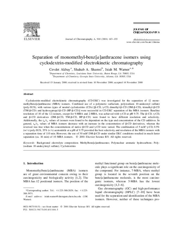 (PDF) Separation of monomethyl-benz[a]anthracene isomers using ...