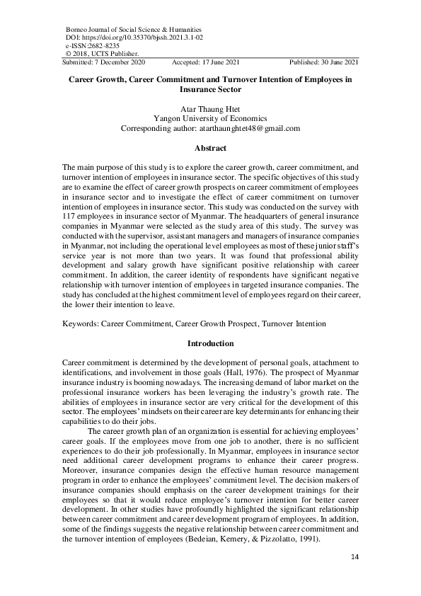 (PDF) Career Growth, Career Commitment and Turnover Intention of ...