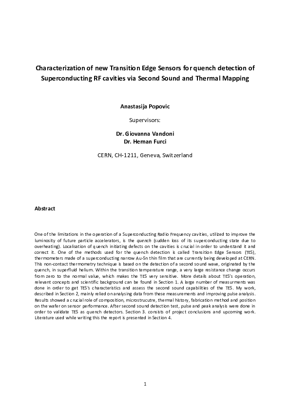 (PDF) haracterization of new Transition Edge Sensors for quench detection of Superconducting RF ...