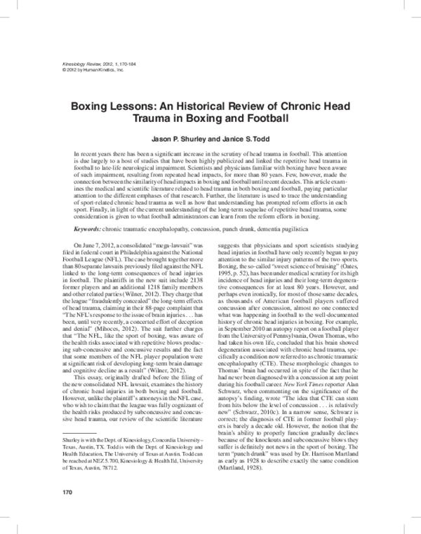 (PDF) Boxing Lessons: An Historical Review of Chronic Head Trauma in ...