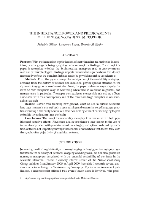 (PDF) The Inheritance, Power and Predicaments of the “Brain-Reading ...